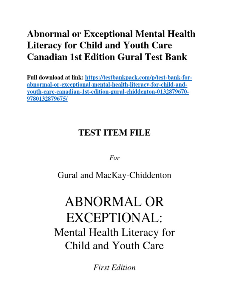 Abnormal or Exceptional Mental Health Literacy For Child and Youth Care ...