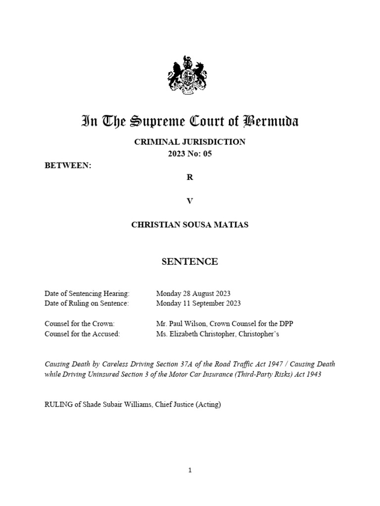 Bermuda Court Sentencing Ruling | PDF | Sentence (Law) | Traffic Collision