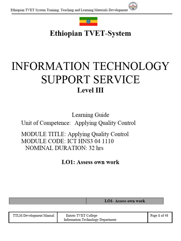 Apply Quality Control TTLM Final | PDF | Strategic Management | Iso 9000