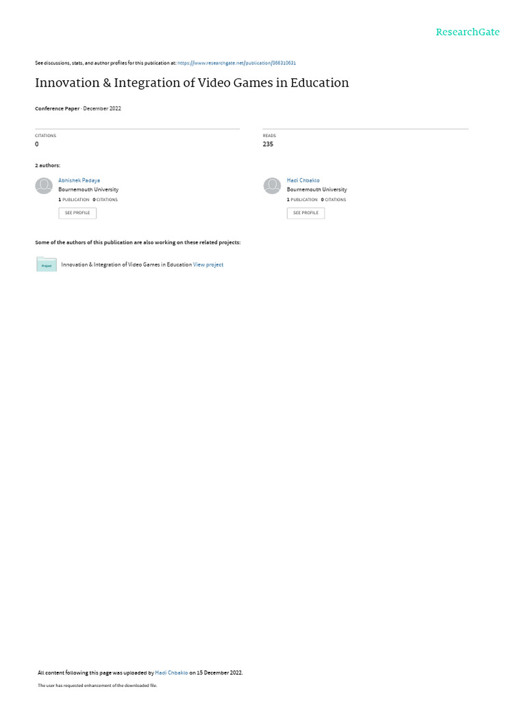 Innovation Integration of Videogames in Education | PDF | Video Games | Learning