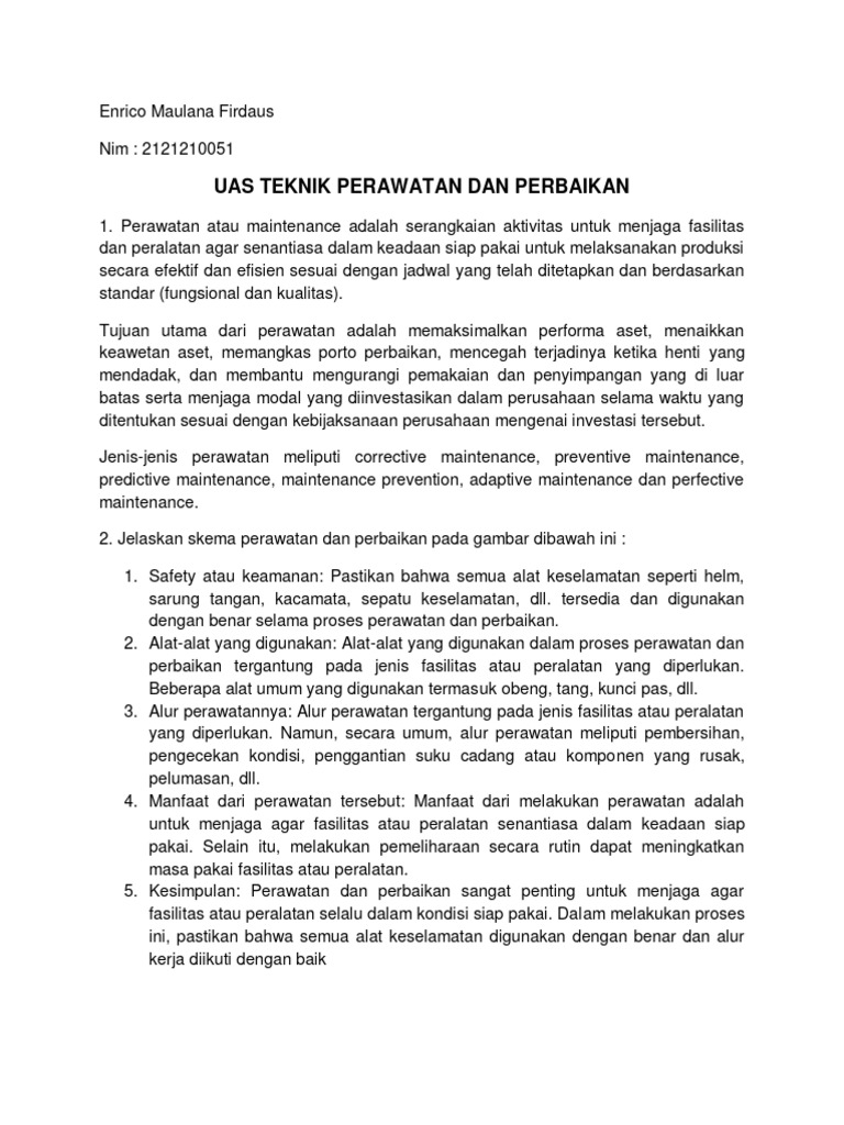 Uas Teknik Pemeliharaan Dan Perbaikan | PDF