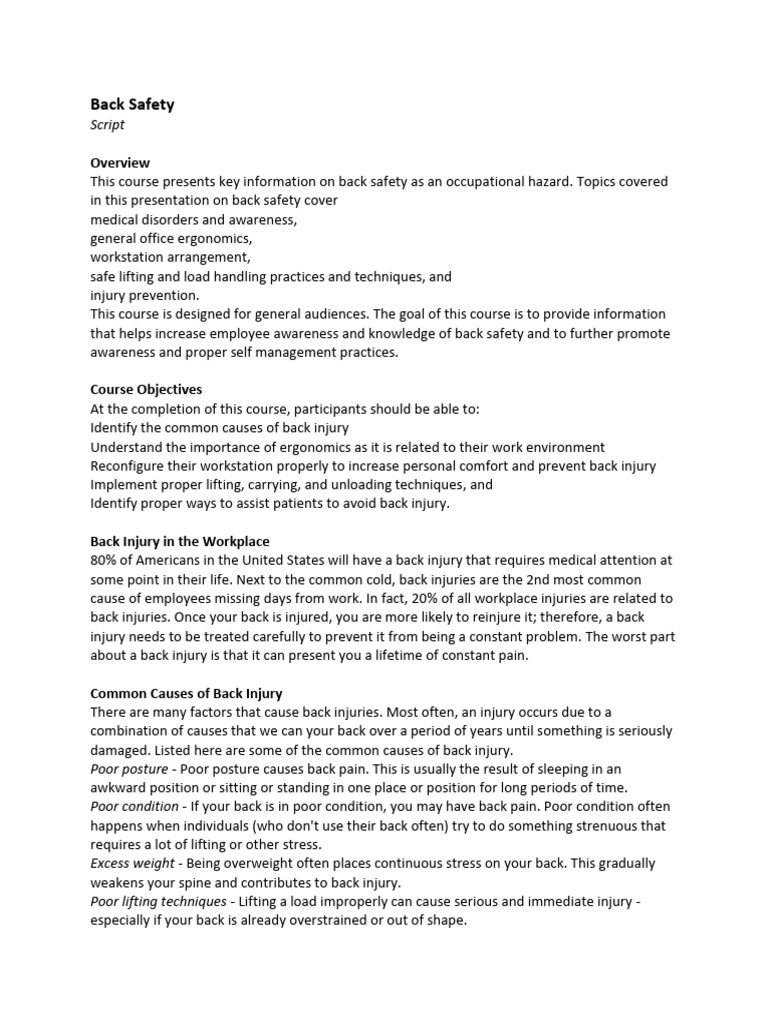 Script Back Safety | PDF | Chair | Human Factors And Ergonomics