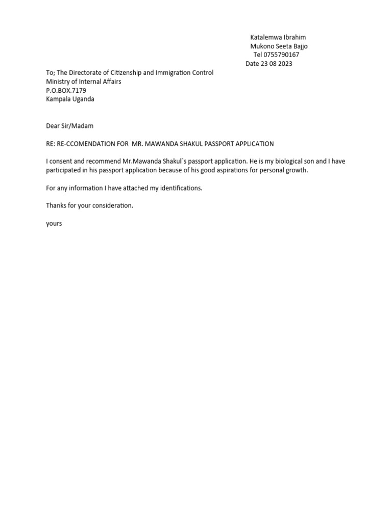 Passport Recommendation Letter | PDF