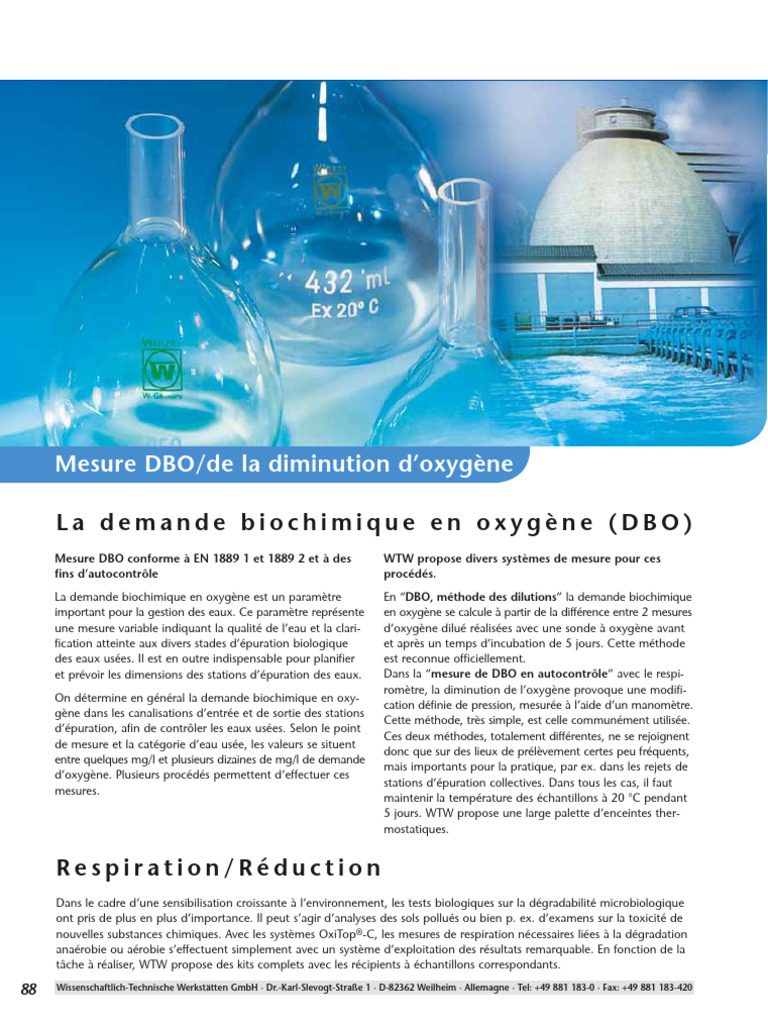 Mesure DBO - de La Diminution D Oxygène. La Demande Biochimique en ...
