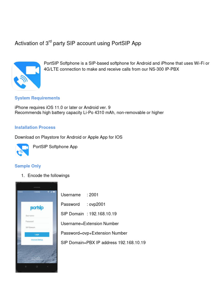 Activation of 3rd Party SIP Account Using PortSIP App | PDF | Ios | I Phone