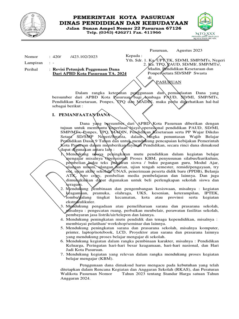 Revisi Juknis BOSDA 2024 Pasuruan | PDF | Wellness