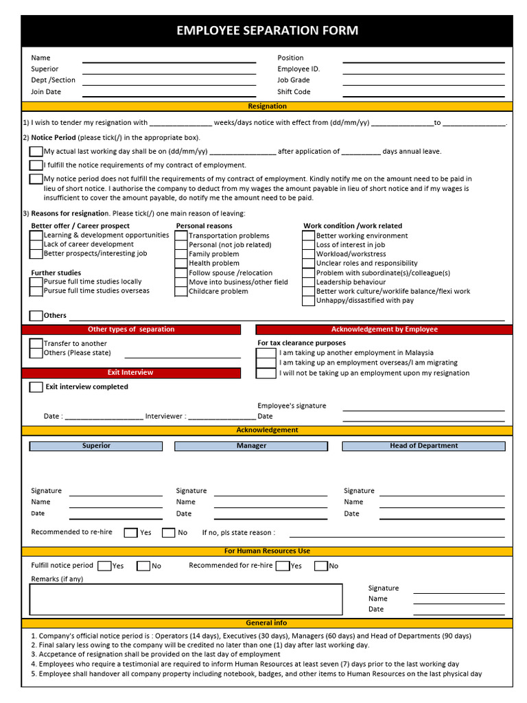 Employee Separation Form | PDF | Employment | Employee Relations