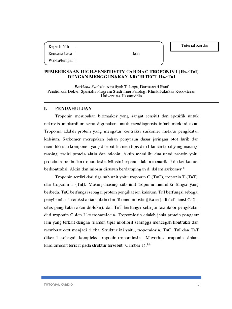 Pemeriksaan Hs-cTnI Dengan Menggunakan Architect High Sensitive ...
