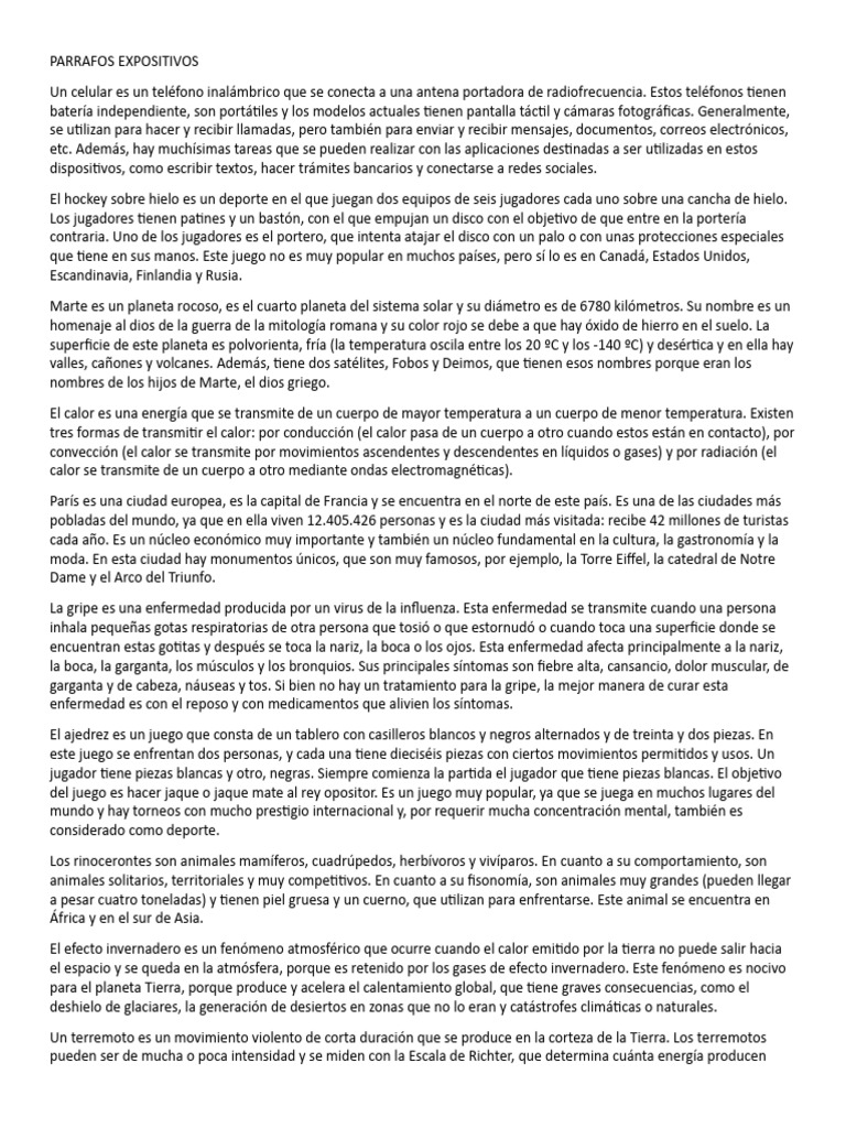 Parrafos Expositivos | Descargar gratis PDF | Tierra | Temblores