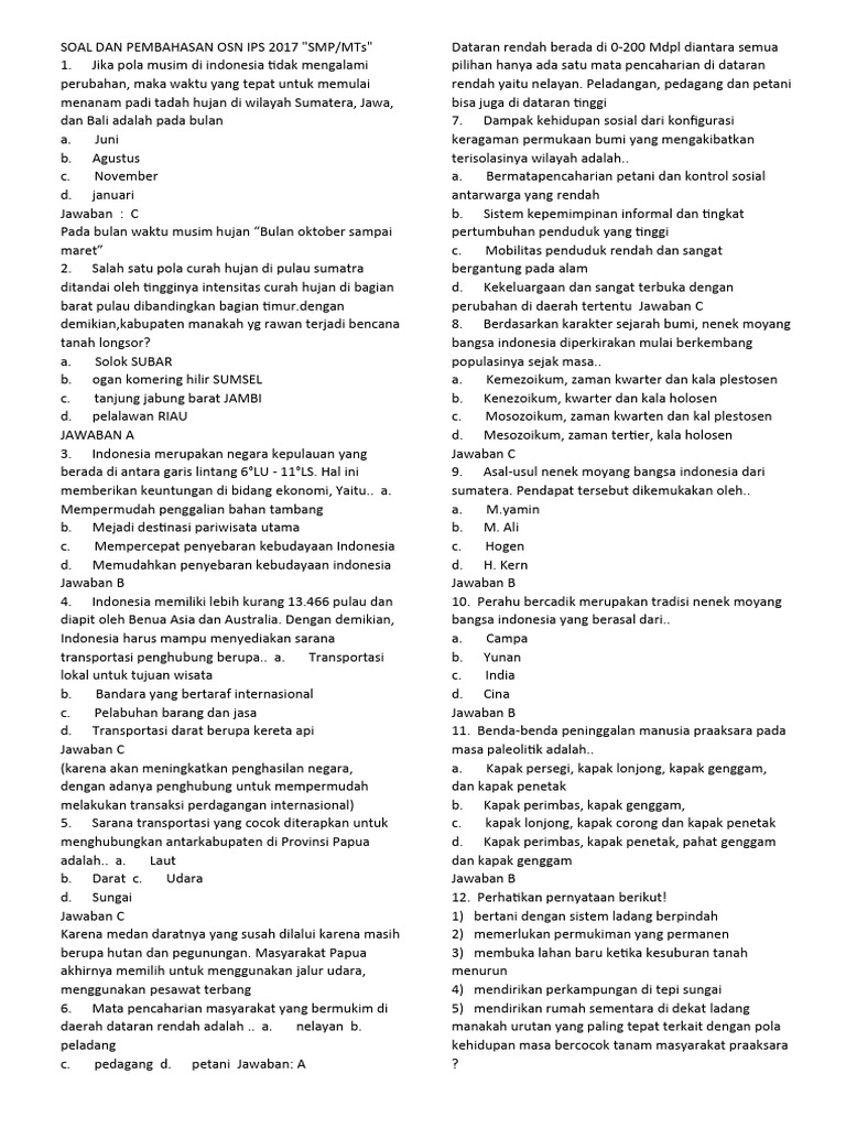 Soal Dan Pembahasan Osn Ips 2017 | PDF