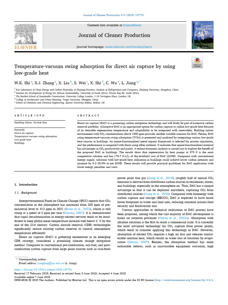 Temperature-Vacuum Swing Adsorption for DAC | PDF | Adsorption | Solar ...