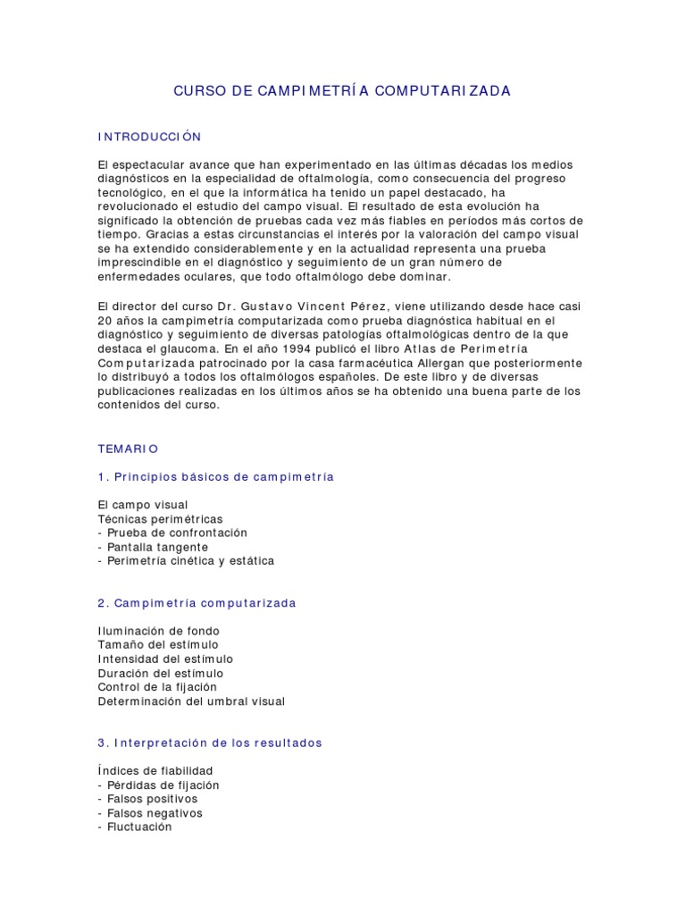 Atlas de Perimetria Computarizada 2004 - Gustavo Vincent Perez | PDF ...