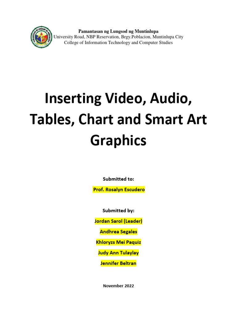 Inserting Video, Audio, Tables, Chart and Smart Art Graphics | PDF ...