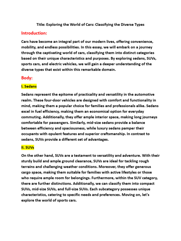 Car's Essay | PDF | Electric Vehicle | Car