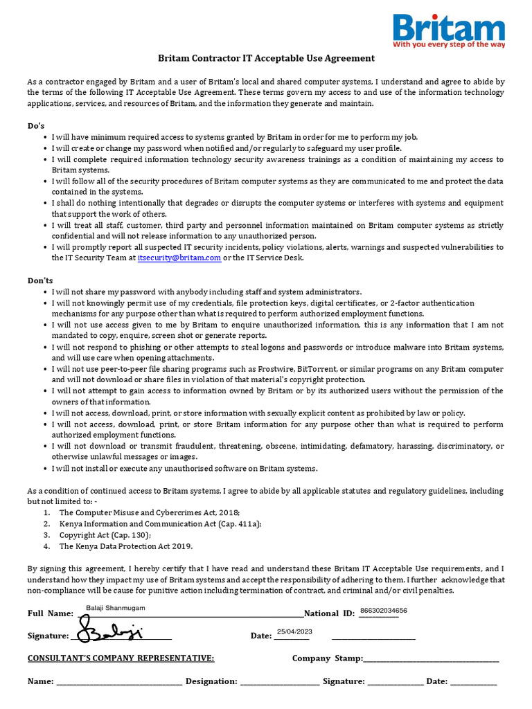Britam IT Acceptable Use | PDF