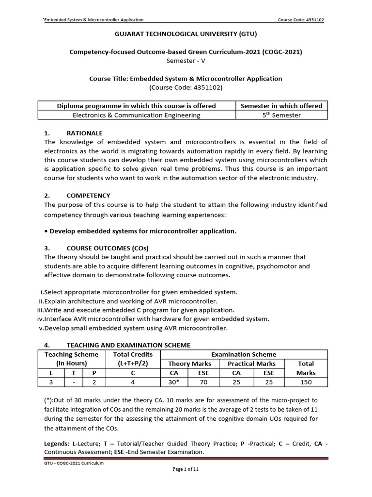 Embedded System & Microcontroller Application Course Code: 4351102 | PDF | Engineering ...