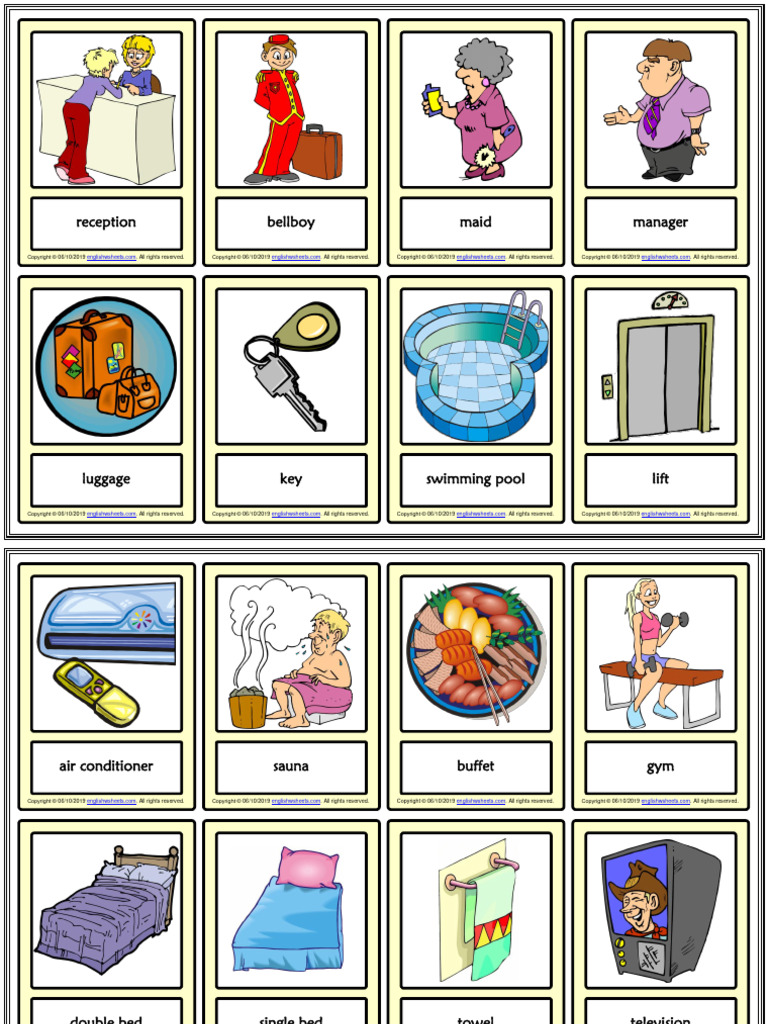 Hotel Vocabulary Esl Printable Learning Cards For Kids | Descargar ...