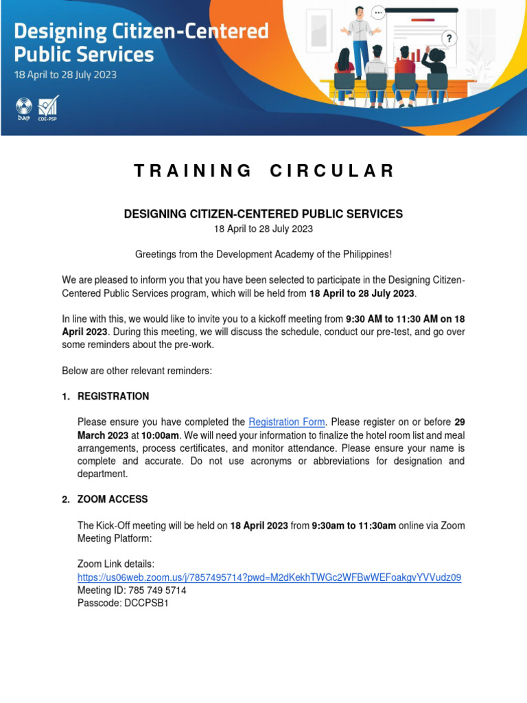 Training Advisory 1 - Designing Citizen-Centered Public Services (April 18 - July 28, 2023 ...