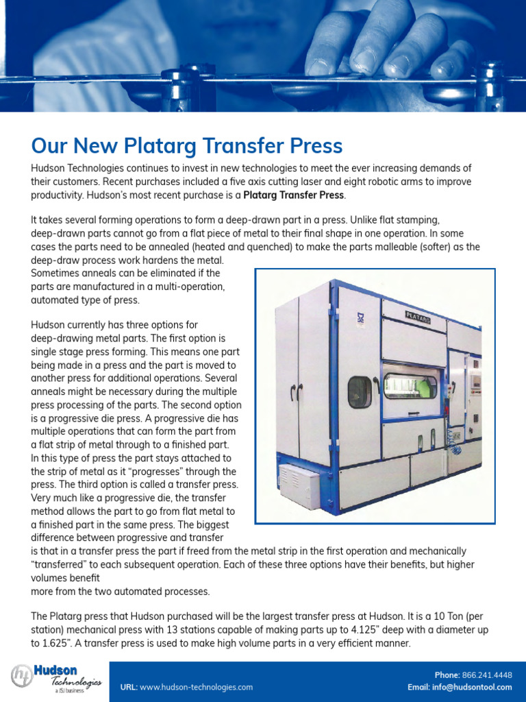 Hudson Transfer Press Brochure | PDF | Metals | Titanium