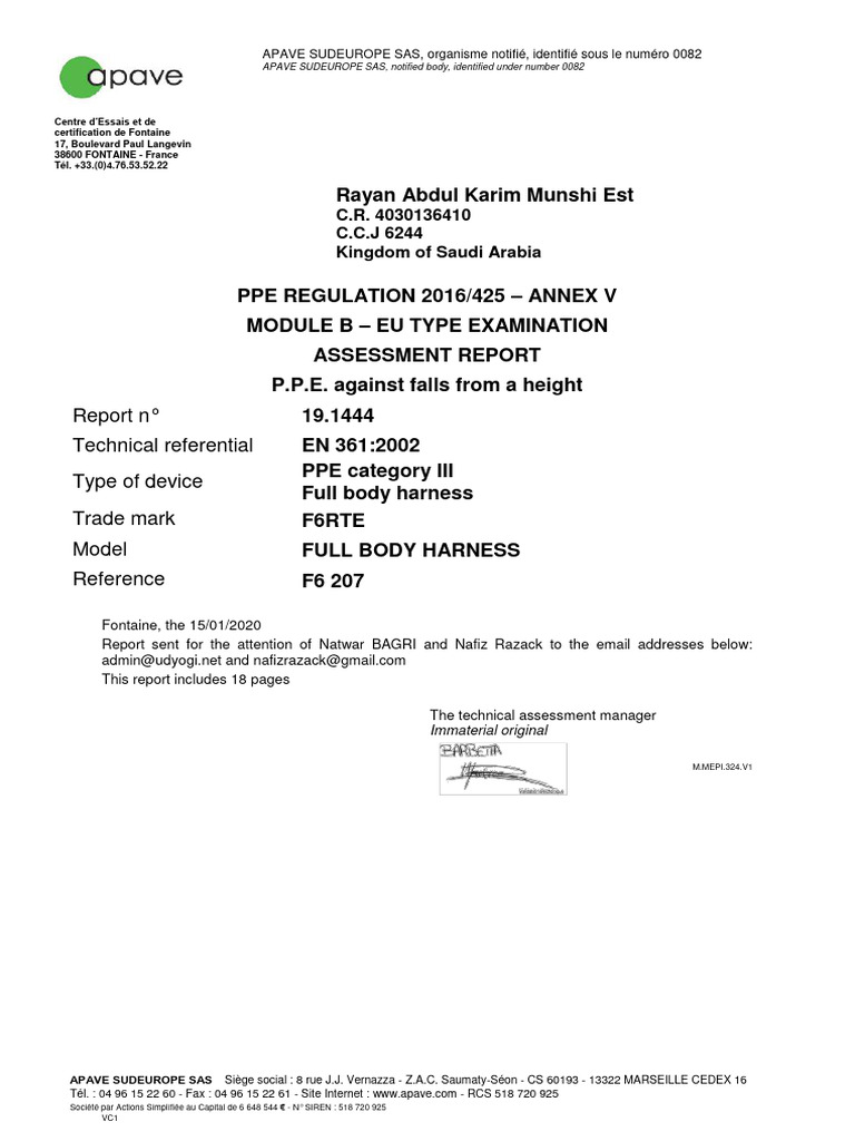 Full Body Harness Data Sheet | PDF