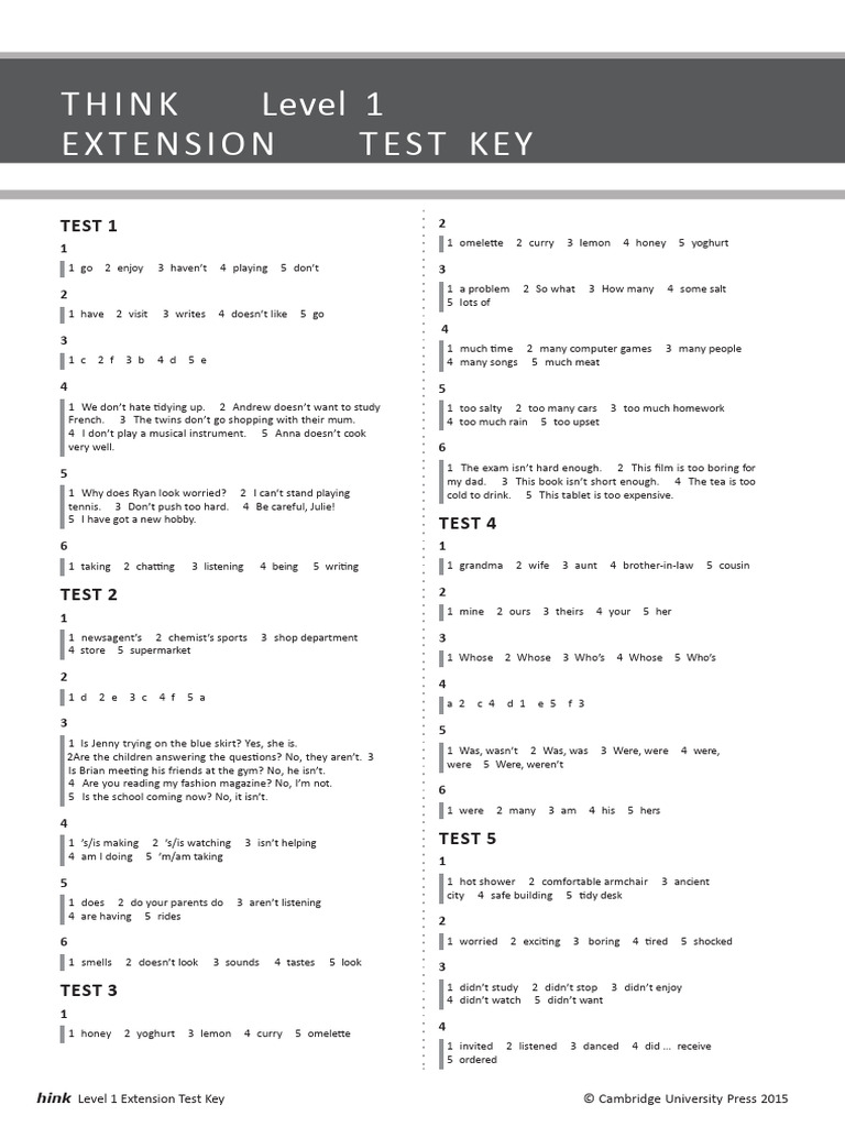 Extension Test Answer Keys | PDF