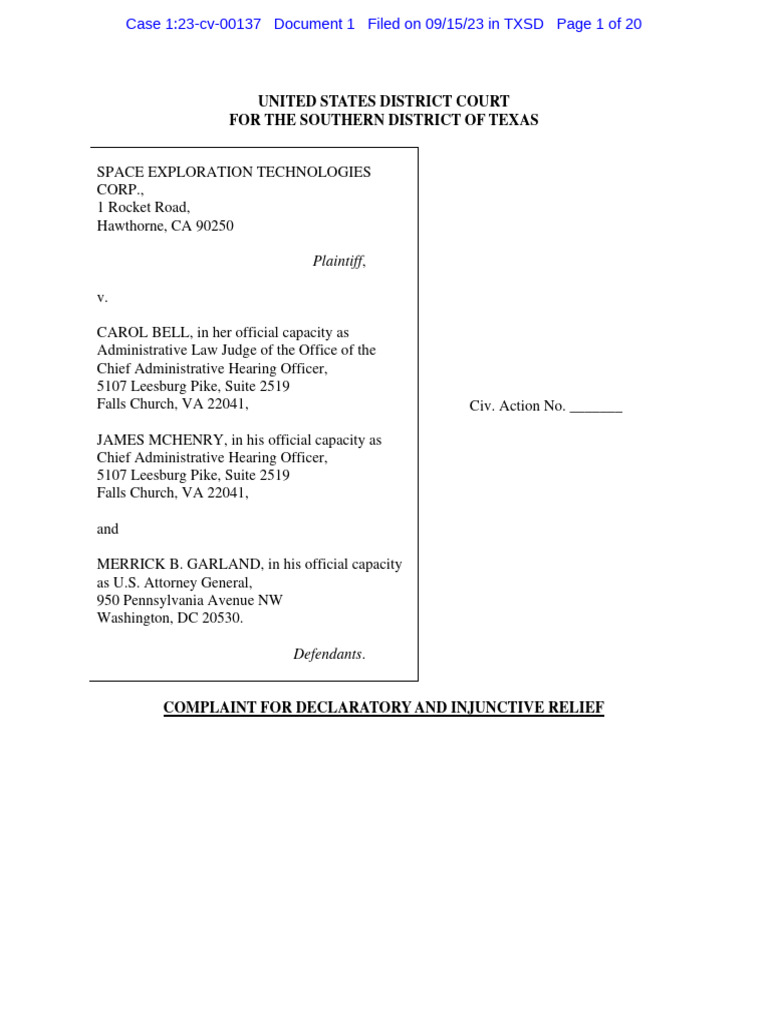 SpaceX Lawsuit Against The Justice Department | PDF | Nasa | Satellite