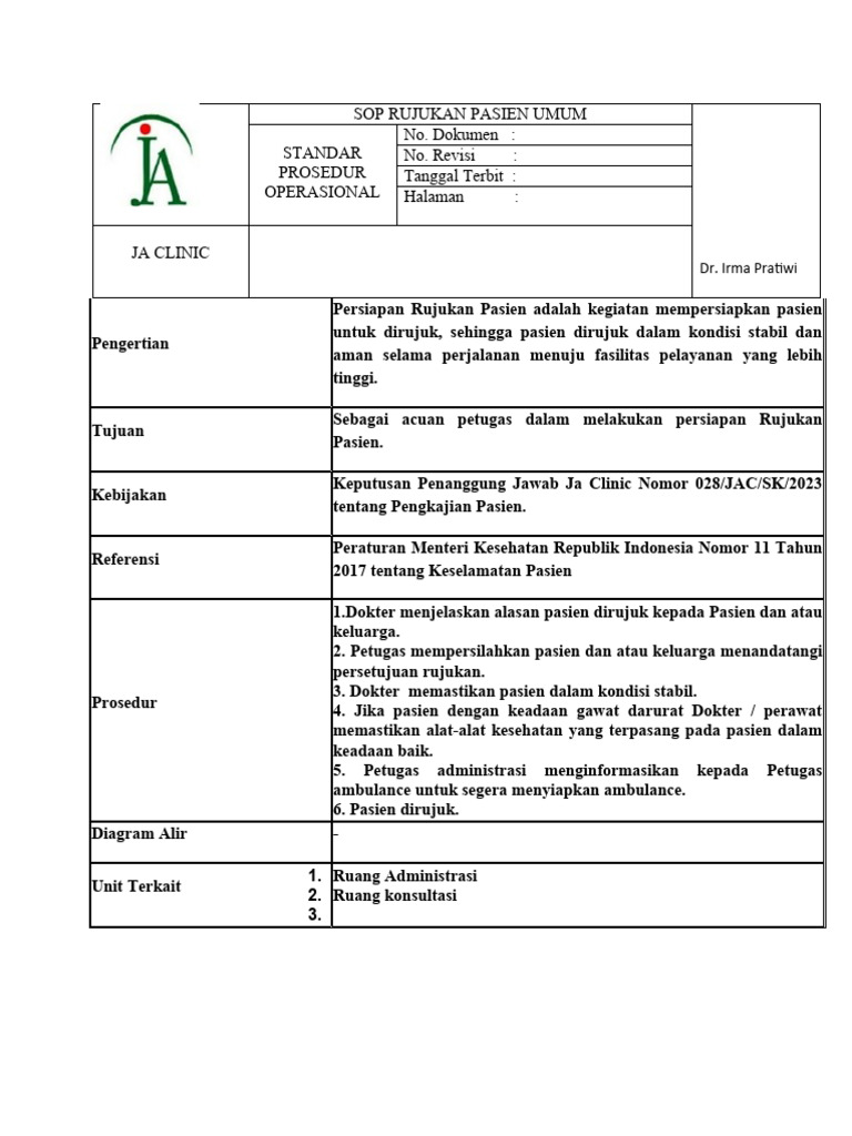 Sop Rujukan Pasien Umum | PDF