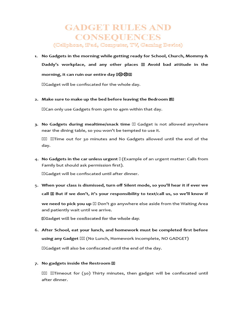 Gadget Rules and Consequences 1 | PDF | Wellness | Lifestyle