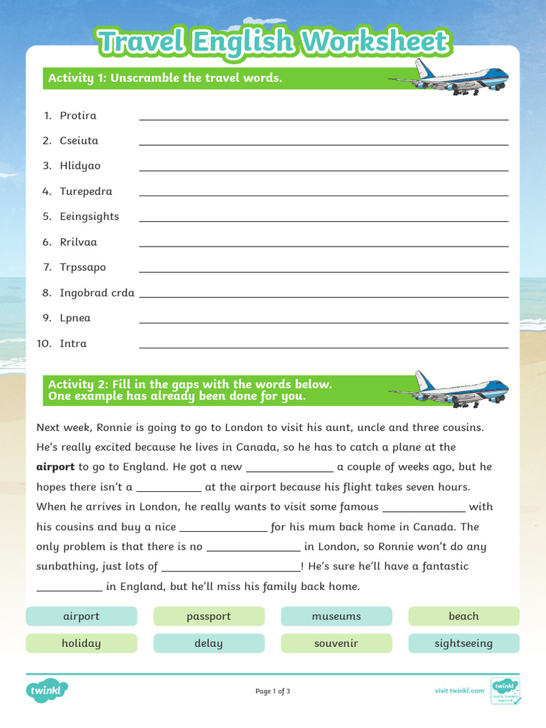 ESL Travel English Worksheet | PDF | Tourism | Transport