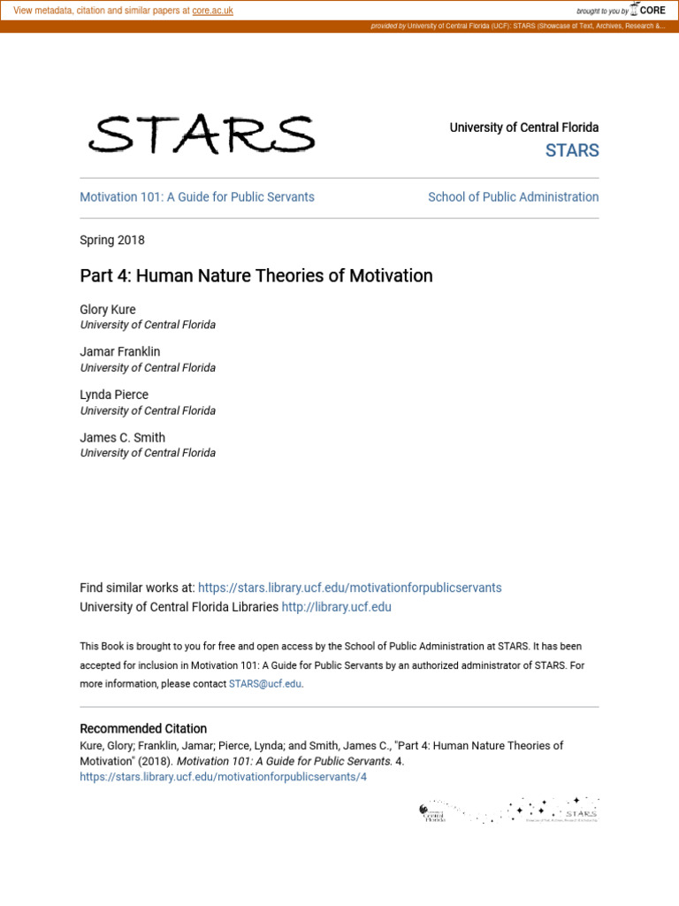Part 4: Human Nature Theories of Motivation Part 4: Human Nature Theories of Motivation ...