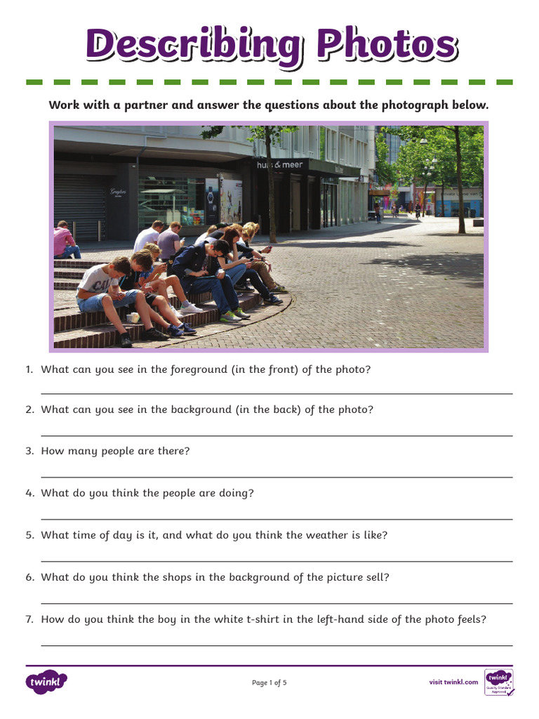 ESL Describe The Photos Worksheet | PDF | English As A Second Or Foreign Language | Cognitive ...
