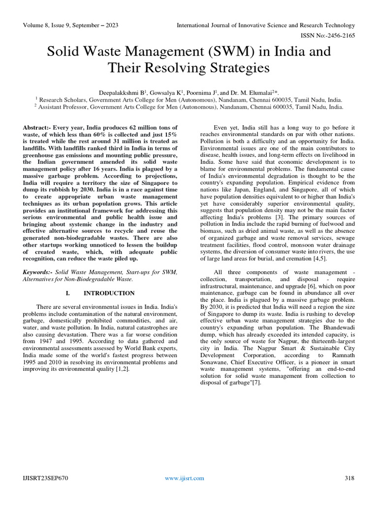 Solid Waste Management (SWM) in India and Their Resolving Strategies ...