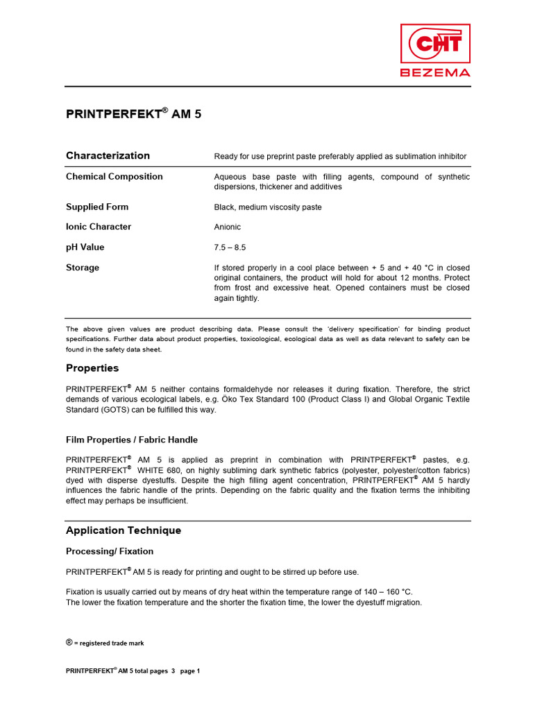 Printperfekt AM5: Characterization | PDF | Textiles | Dye