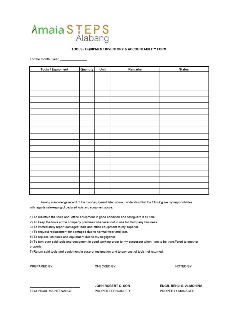 AStAla Tools Inventory & Accountability Form | PDF | Business