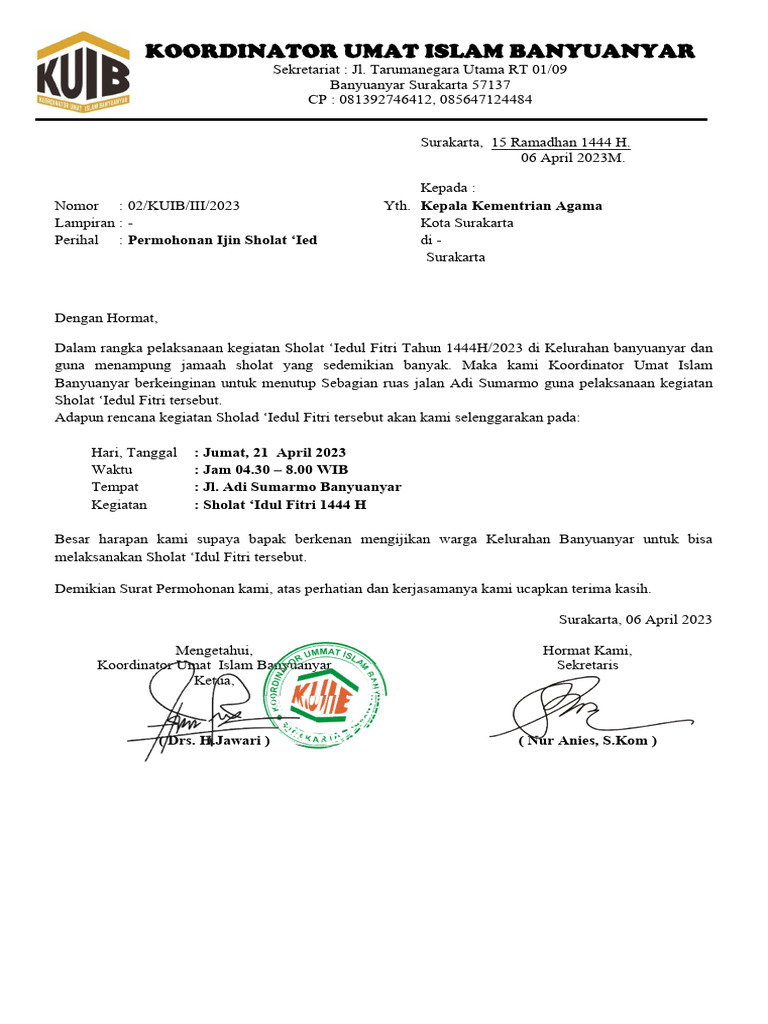 Surat Ijin Penutupan Jalan Jumat | PDF