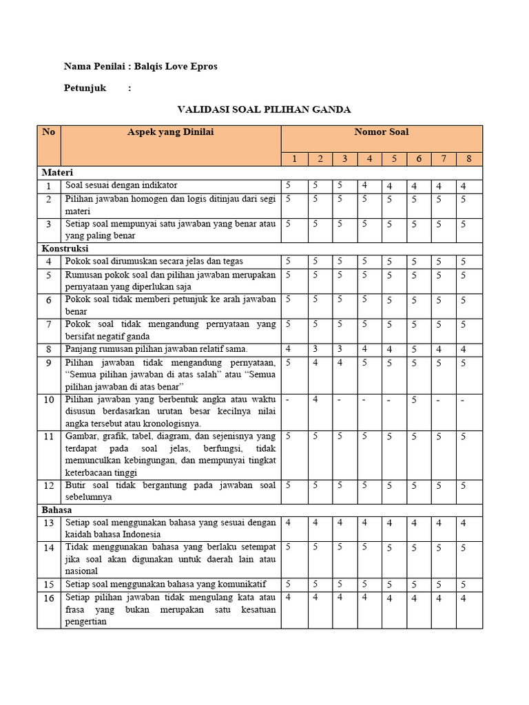 Angket Validasi - 1 | PDF