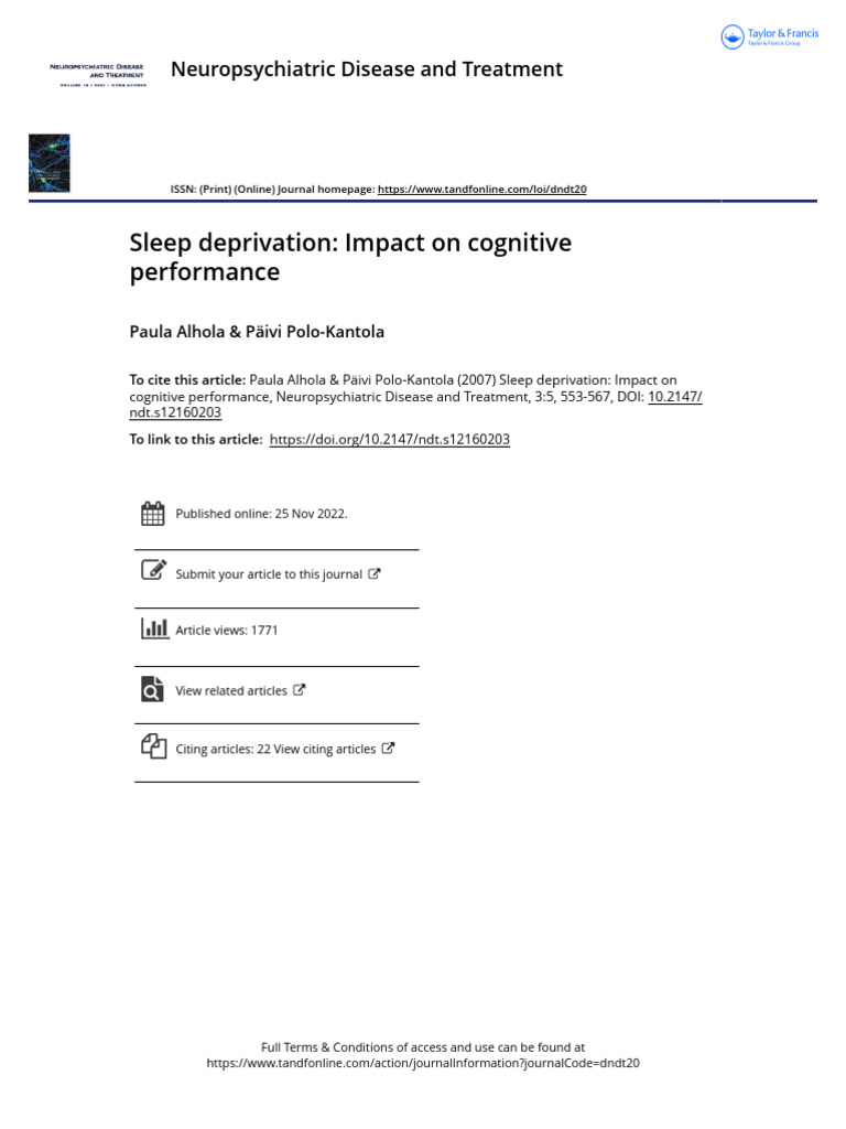 Sleep Deprivation Impact On Cognitive Performance | PDF | Memory ...