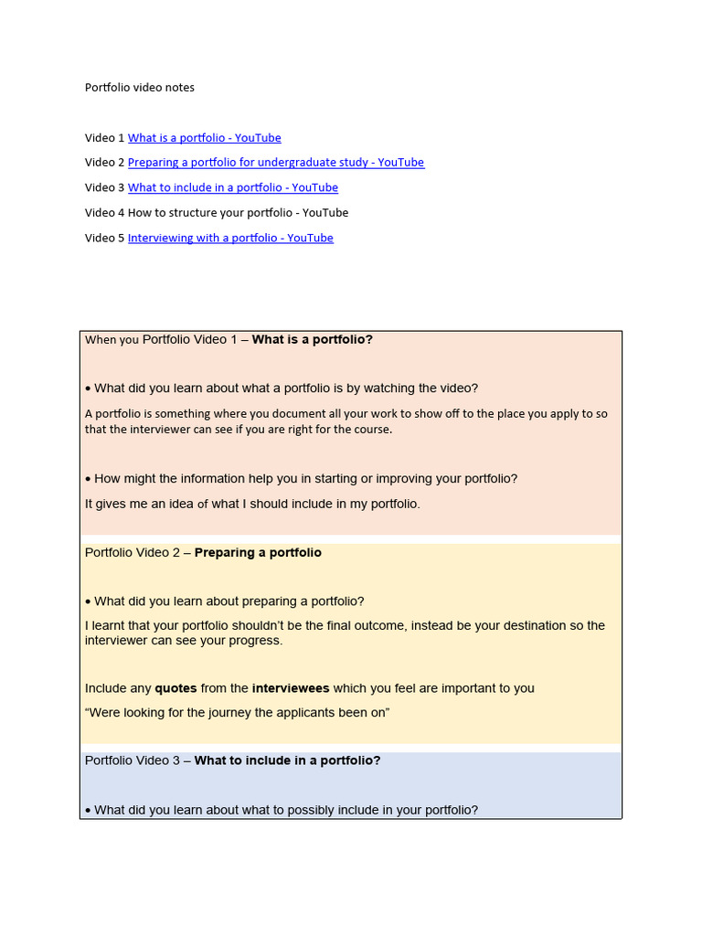Portfolio Video Notes | PDF | Career & Growth