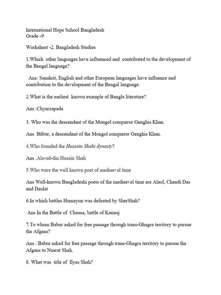 Worksheet - 2, With Answers | PDF | Bengal | Bangladesh