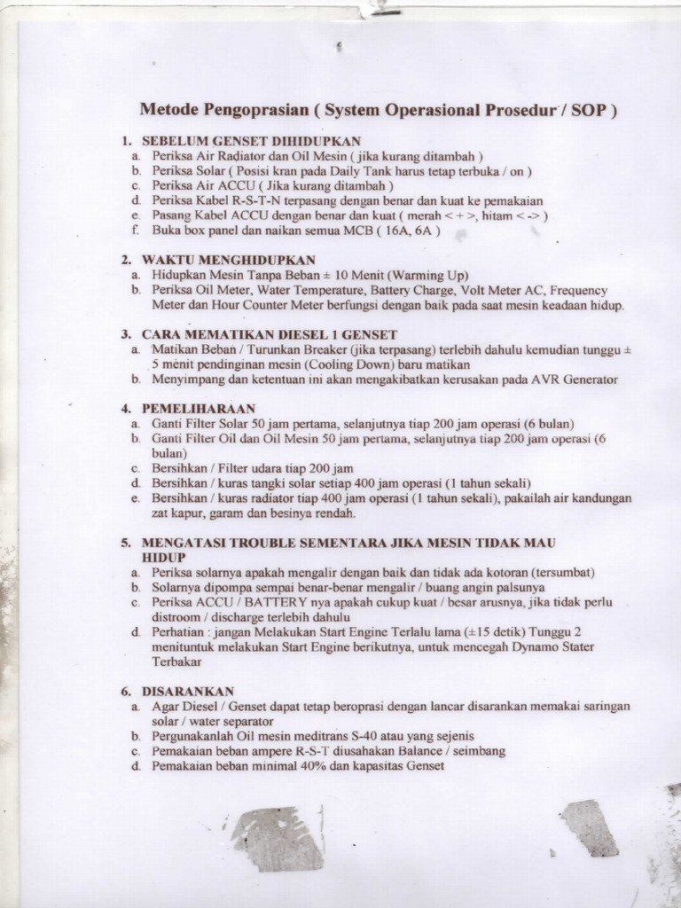 Sop Genset 010 | PDF