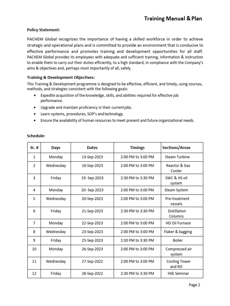 Training Manual & Plan - Sep'23 | PDF | Energy Technology