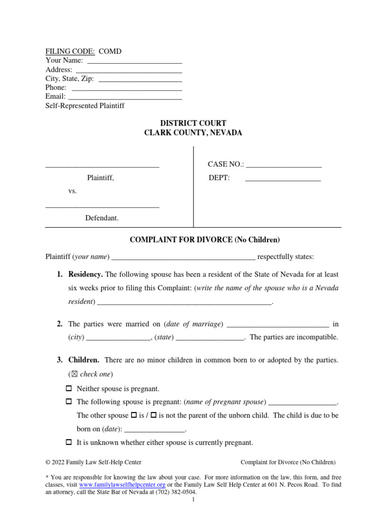 Divorce Complaint Nokids PDF | PDF | Alimony | Family
