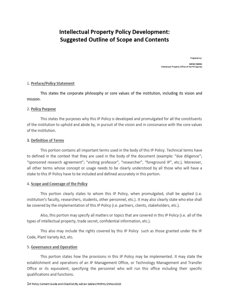 IP Policy Content Guide and Checklist | PDF | Intellectual Property ...