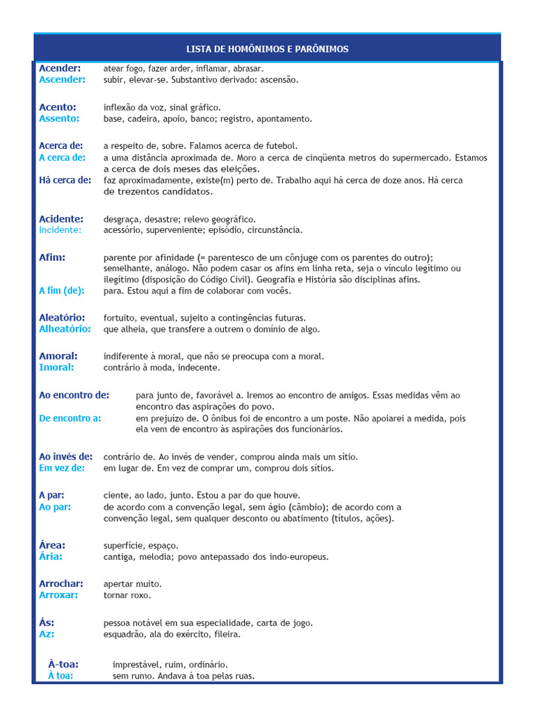 Lista de Homônimos e Parônimos | PDF