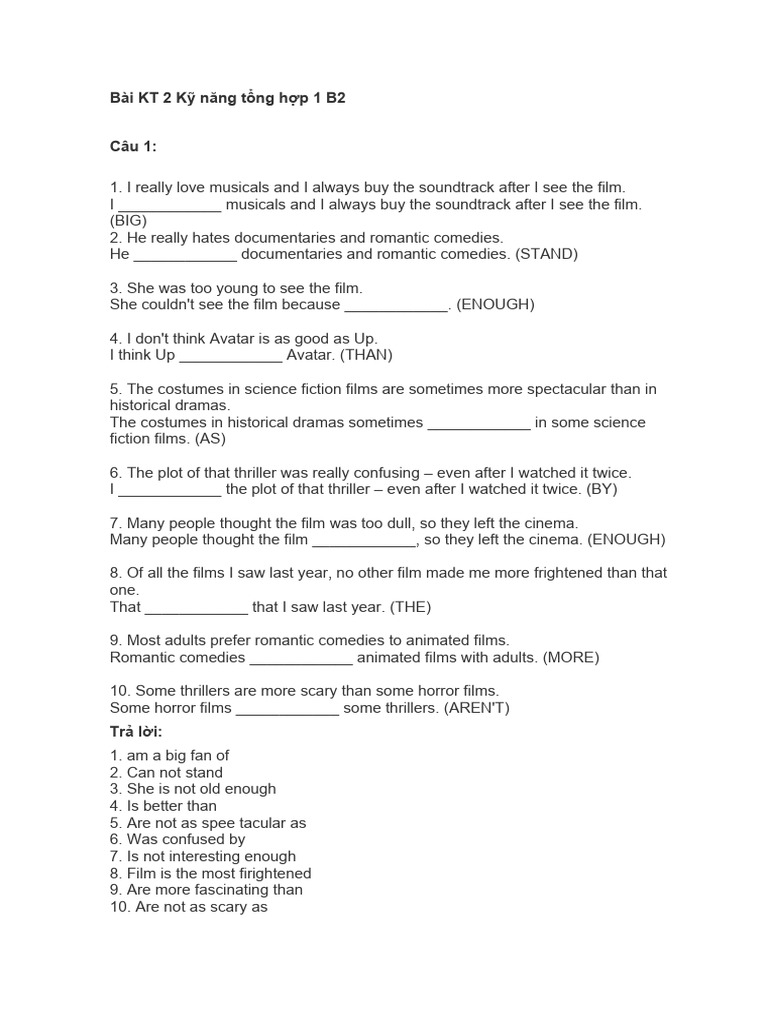 Bài KT 2 K Năng T NG H P 1 B2 | PDF