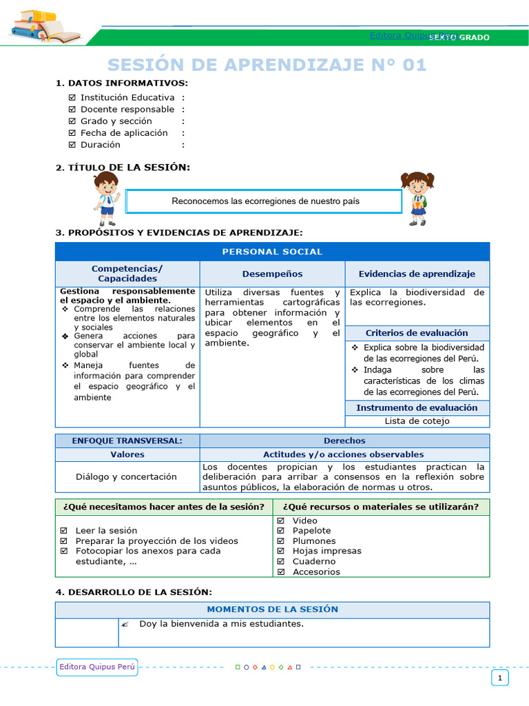 Sesiones de Aprendizaje - EDA VII Semana 1 - Editora Quipus Perú | PDF | Evaluación | Aprendizaje