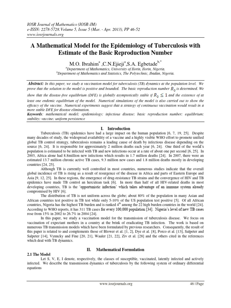 Epidemiology of TB With Reproduction Number | PDF | Tuberculosis ...