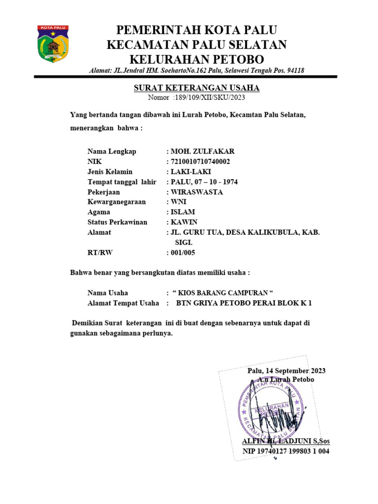 Surat Keterangan Usaha | PDF
