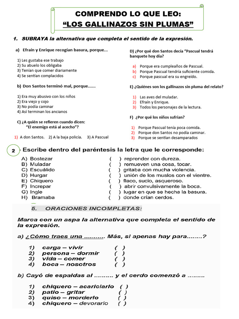 Ficha de Lectura Gallinazos Sin Plumas | PDF