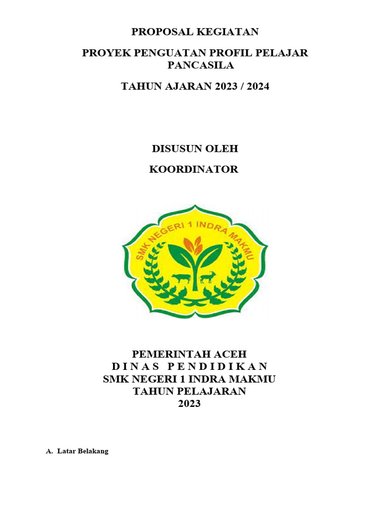 Proposal Kegiatan P5 SMK 2023/2024 | PDF